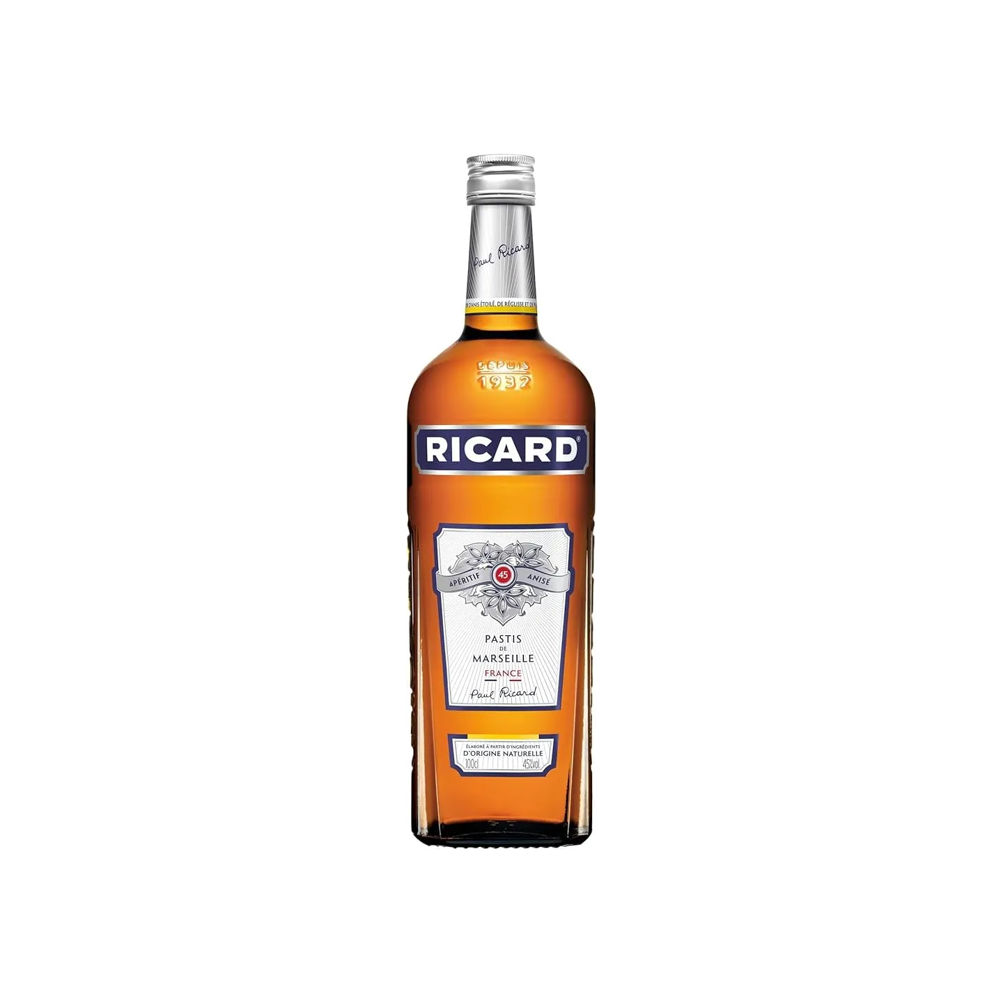 RICARD 45 Pastis de Marseille Apéritif Anisé 1L